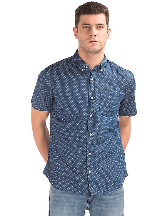 Buy GAP Men Men Blue Twill Micro Dot Long Sleeve Standard Fit Shirt NNNOW