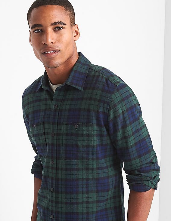 Buy GAP Men Men Green Flannel Plaid Standard Fit Shirt NNNOW