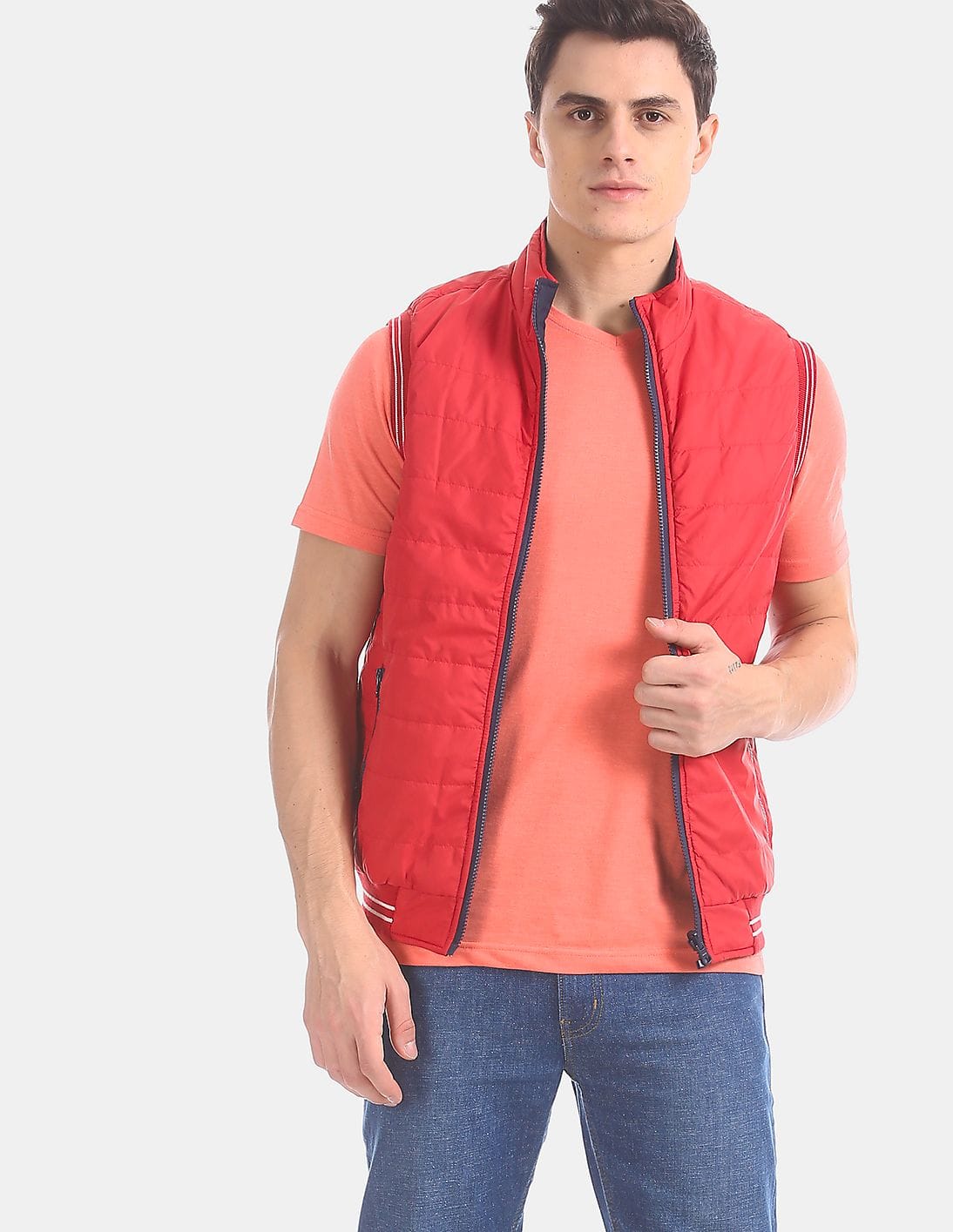 Buy Ruggers Men Red And Navy High Neck Reversible Gilet Jacket - NNNOW.com