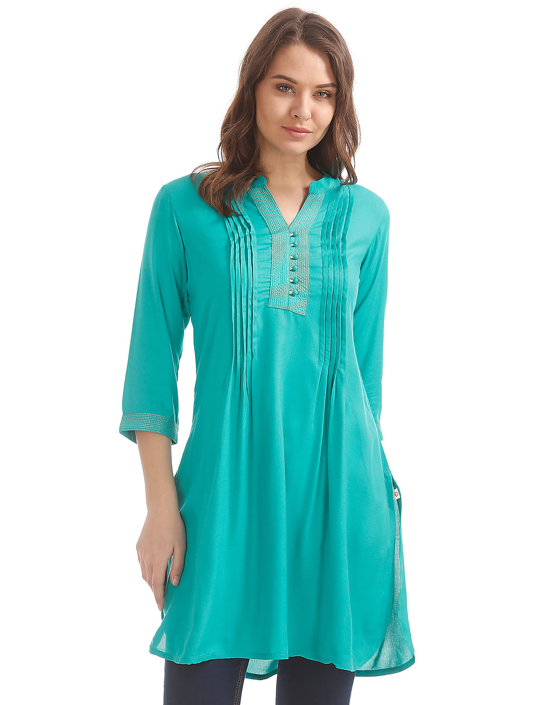 Buy Karigari Mandarin Neck Mock Placket Kurta - NNNOW.com