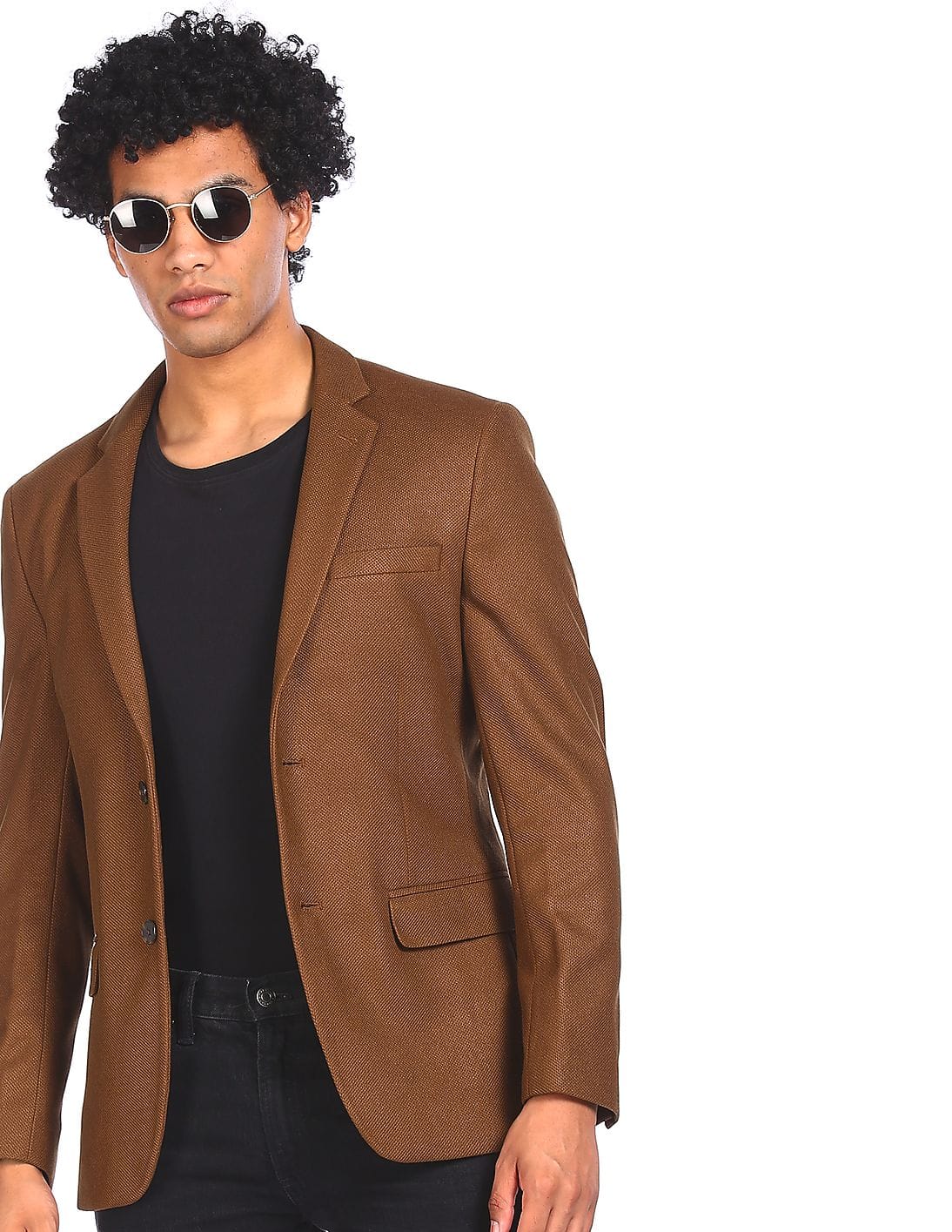 Buy Flying Machine Notch Lapel Collar Textured Formal Blazer - NNNOW.com